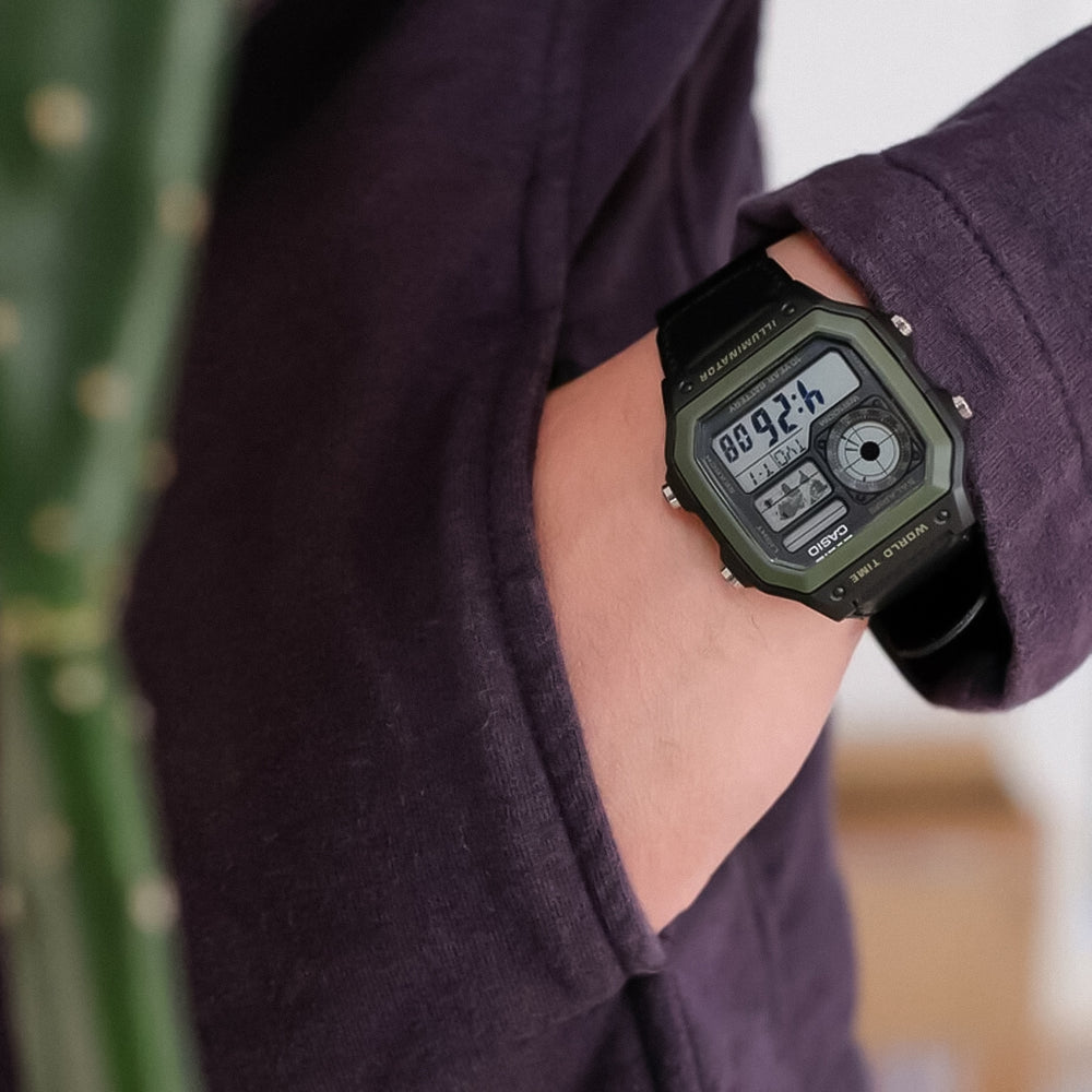 Casio Digital World Time Green Dial Men's Watch | AE-1200WHB-1BVDF