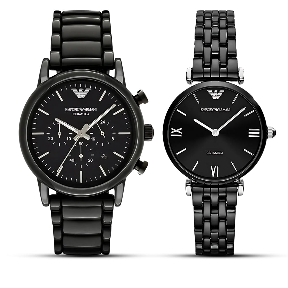Emporio Armani Black Dial Couple Watch | AR1507 & AR1487