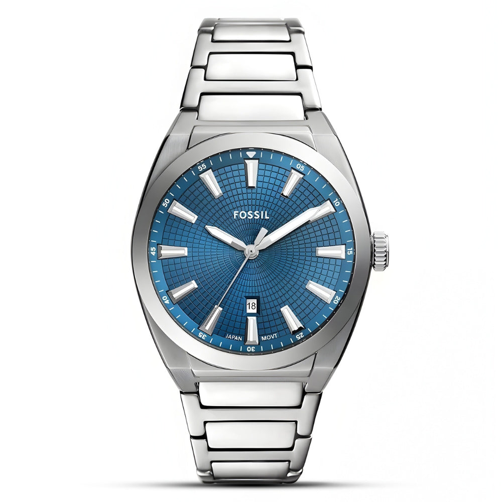 Fossil Everett Silver Tone Blue Dial Men's Watch | FS6054