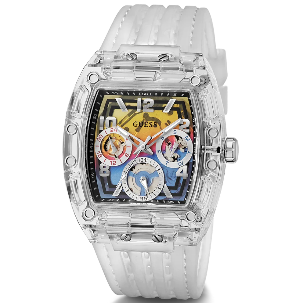 Guess Multi-Color Dial Clear Silicon Strap Men's Watch GW0499G3