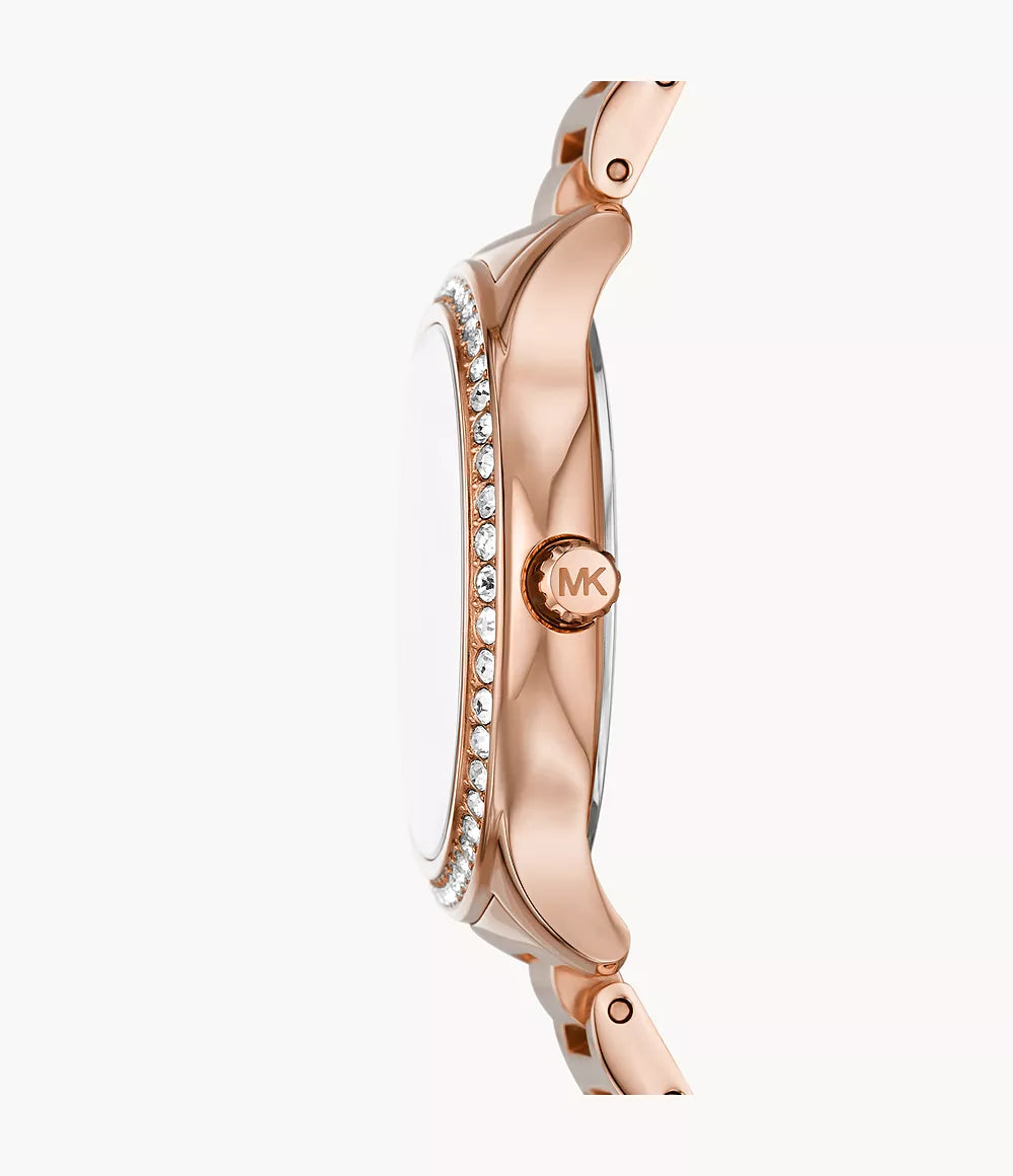 Michael Kors Sage Pavé Three-Hand Rose Gold-Tone Stainless Steel Watch