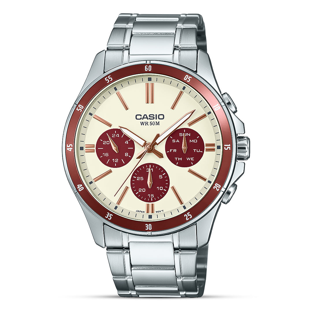 Casio Enticer Multifunction Cream Dial Men's Watch | MTP-1374D-5A2VDF