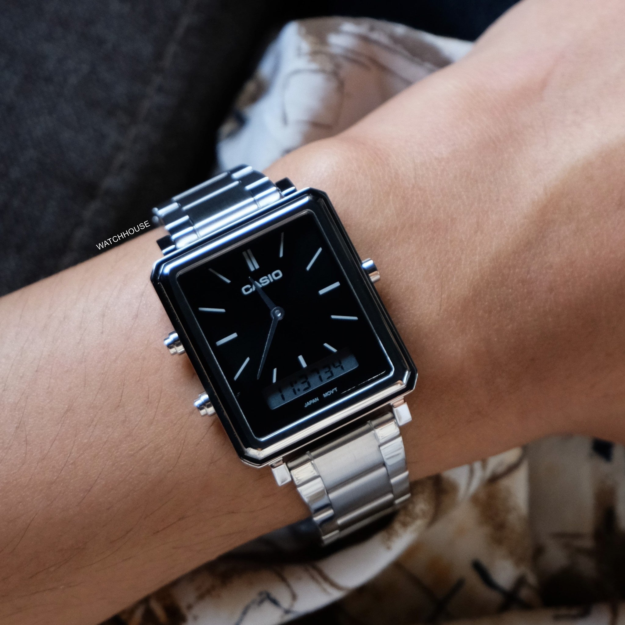 Casio Dual Time Black Dial Stainless Steel Watch Mtp B205d 1edf