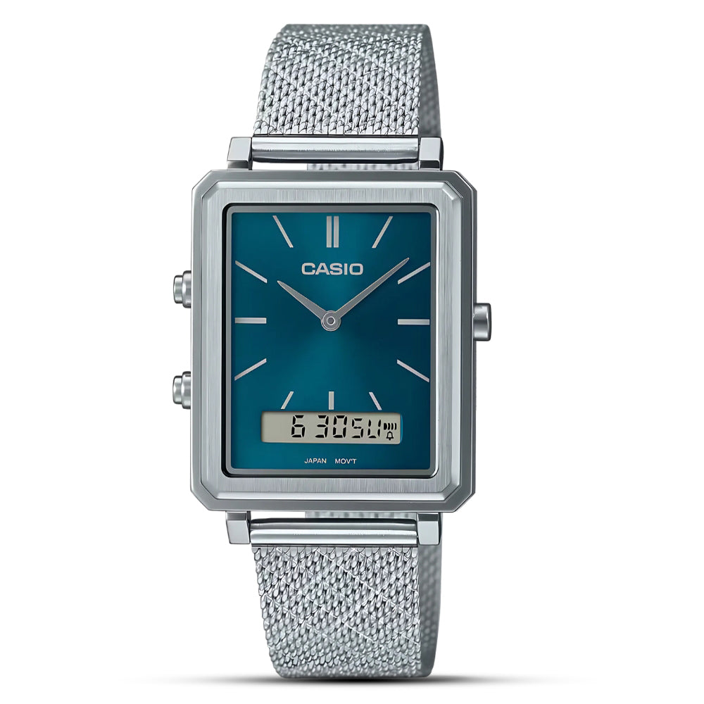 CASIO VINTAGE DUAL TIMER CYAN DIAL WATCH | MTP-B205M-3EDF