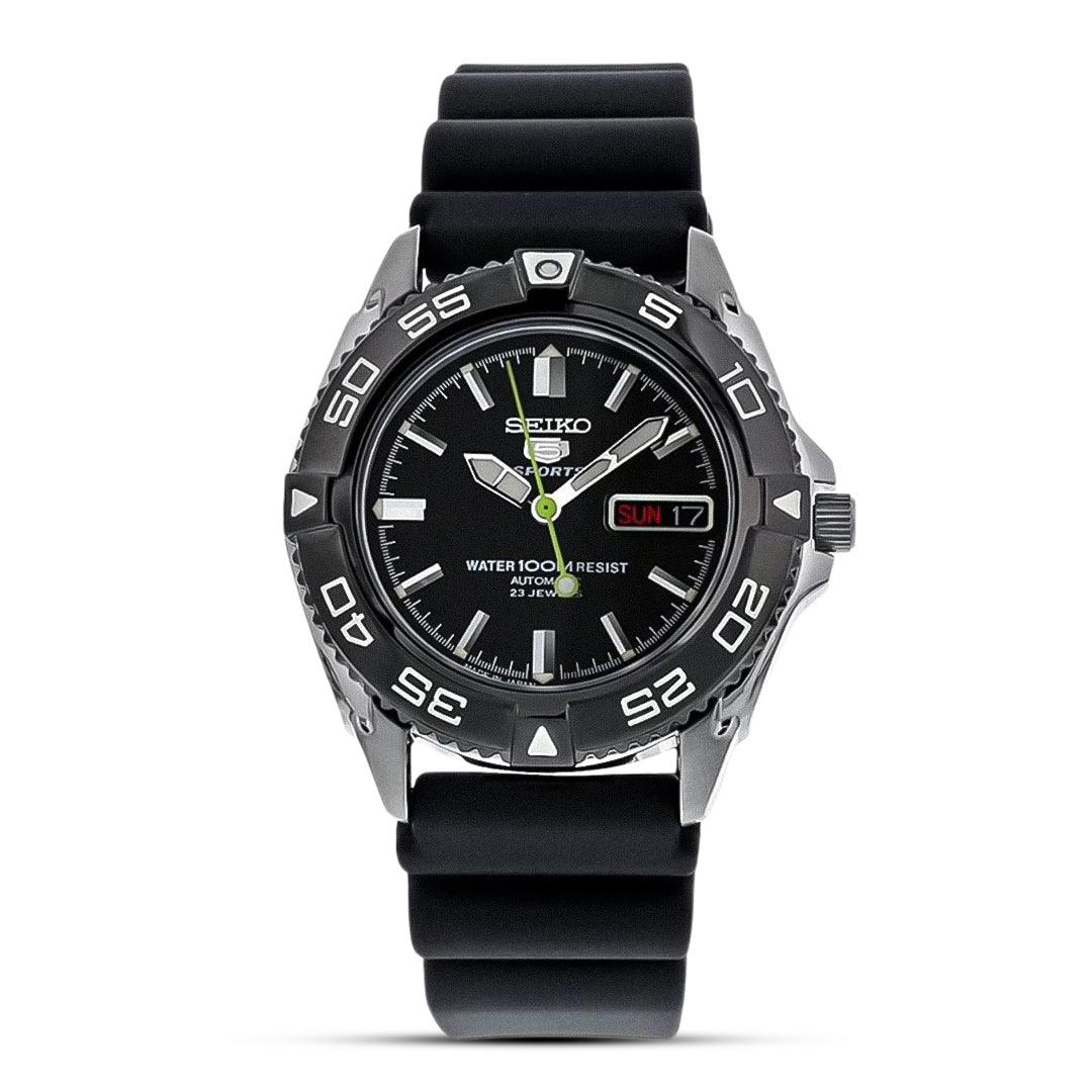 Seiko 5 Sports Automatic Black Dial Rubber Strap Watch SNZB23J2