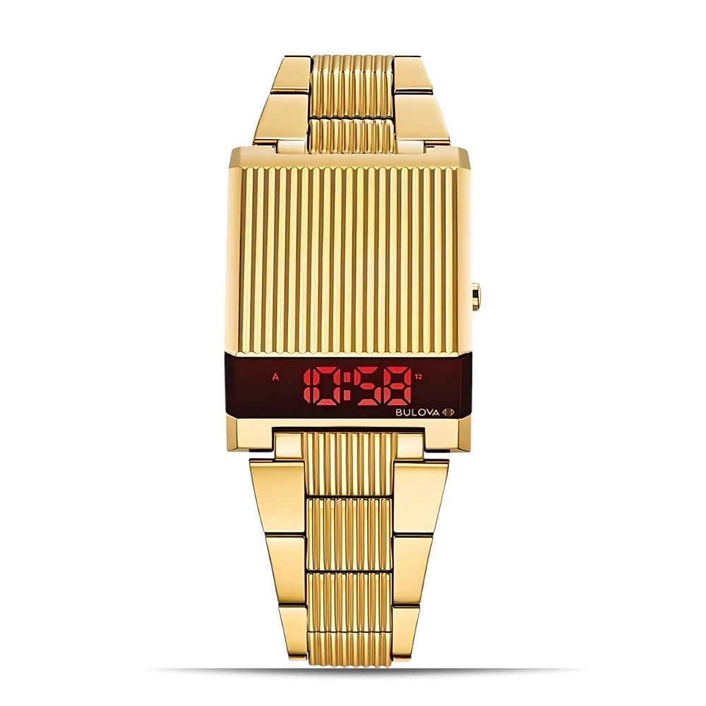 Bulova "Computron Archive Series" LED Dial Gold Tone Mens Watch | 97C1