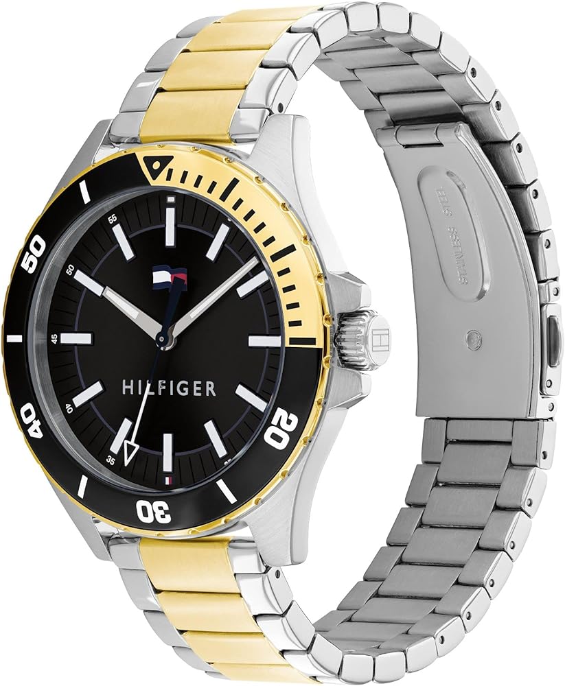 Tommy Hilfiger Logan Black Dial Two Tone Stainless Steel Watch | TH179
