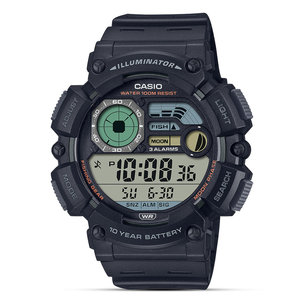 Casio Digital Moon Phase Black Resin Band Men's Watch| WS-1500H-1AVDF