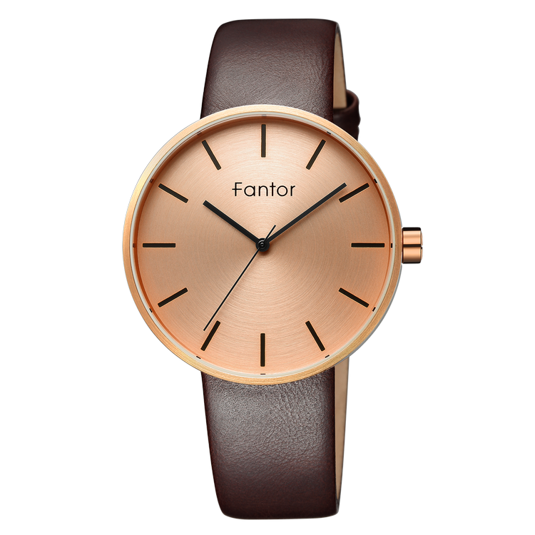 FANTOR Rose Gold Dial Leather Strap Watch WF1013G02